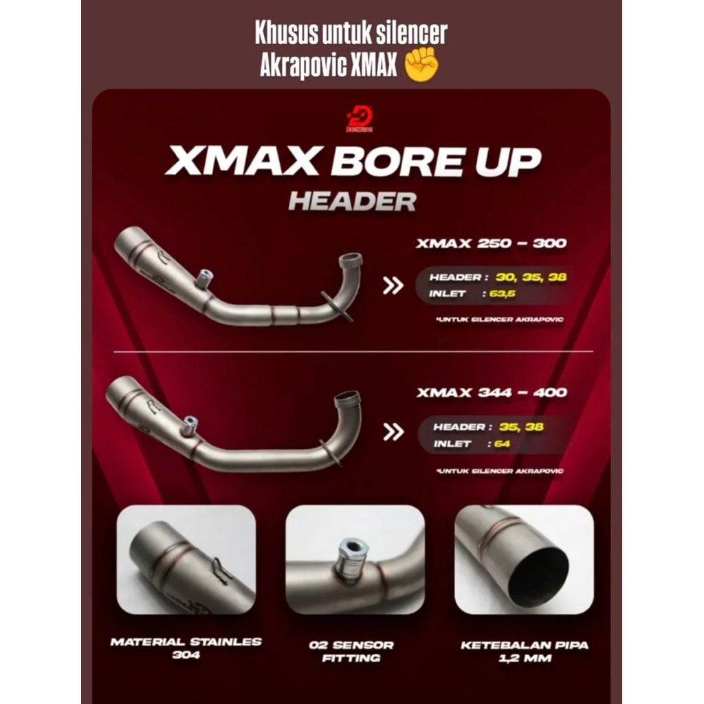 Jual Header Leher Pipa Knalpot Akrapovic Stainless Xmax 250-400cc DMS ...