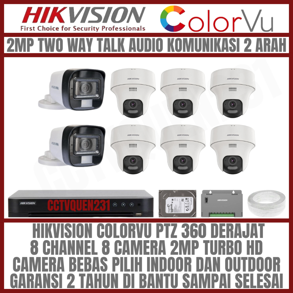 Jual PAKET CCTV HIKVISION COLORVU PTZ 2MP 8 CHANNEL 8 CAMERA AUDIO TWO ...