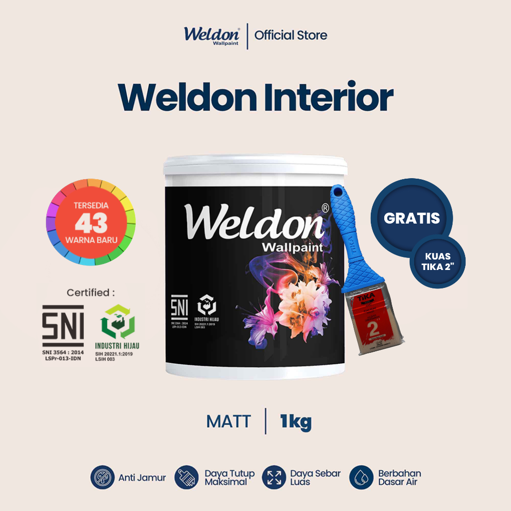 Jual Weldon Interior - Cat Tembok Interior (Warna Baru) 1 Kg *FREE KUAS ...