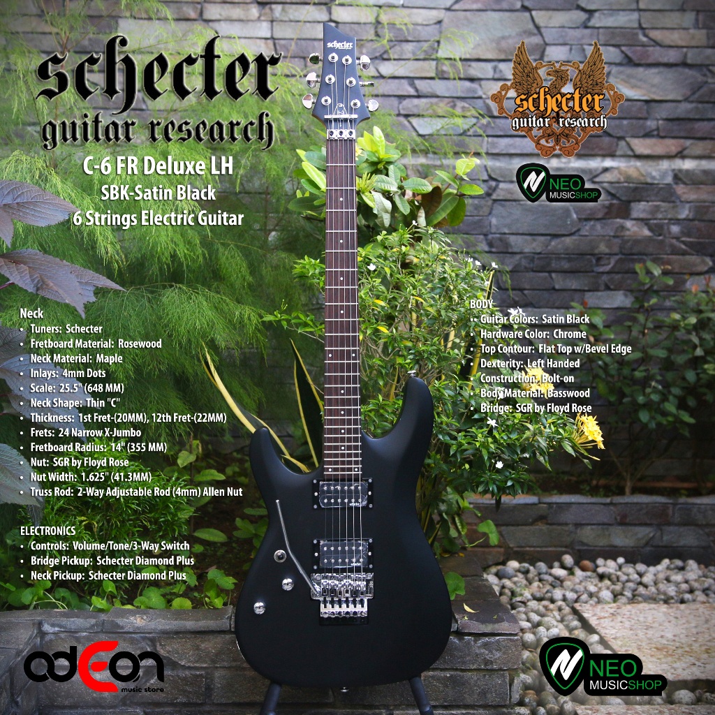 Jual Schecter C6 FR Deluxe LH –Satin Black (Left-Handed) with FloydRose ...