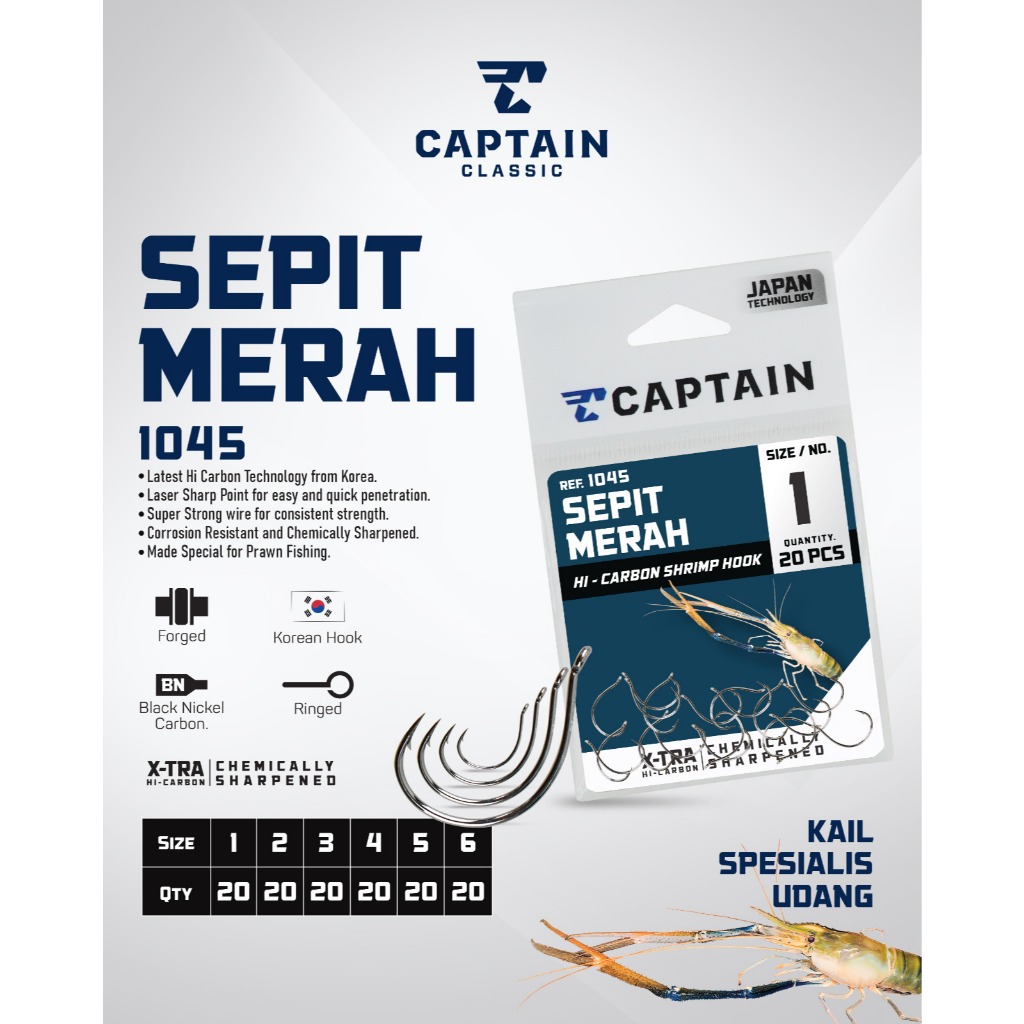 Jual Hook/ Kail Pancing Udang Captain Sepit Merah 1045, Kail khusus ...