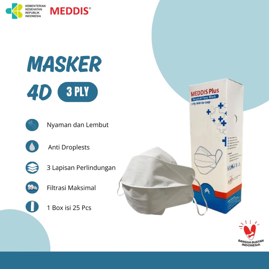 Jual Masker Meddis Plus 3 Lapis 4D Earloop | Masker Medis Isi 25 pcs ...