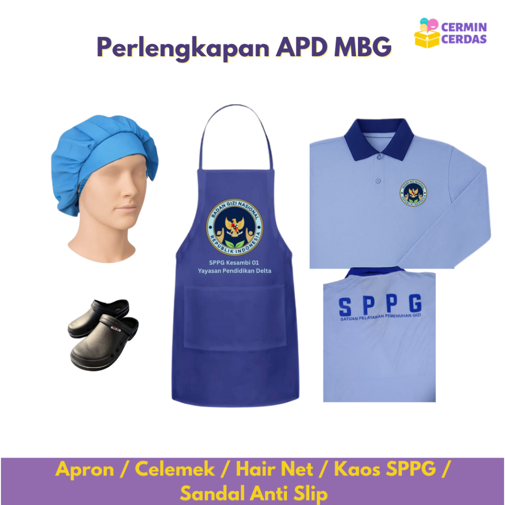 Jual Perlengkapan APD MBG Custom Logo – Celemek/Apron, Kaos Sablon SPPG ...