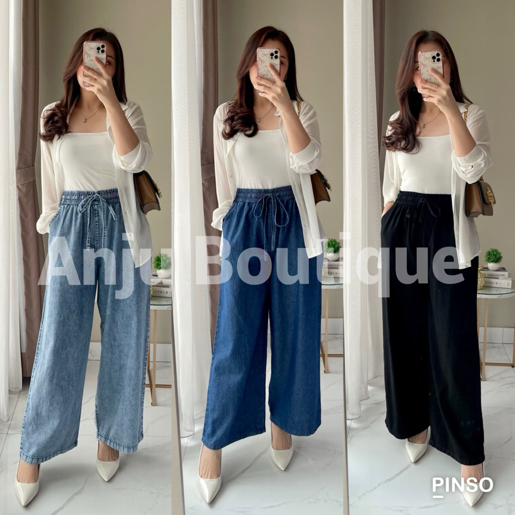 Jual ANJU Celana Kulot Panjang Jeans Allsize Wanita | Celana Kulot ...