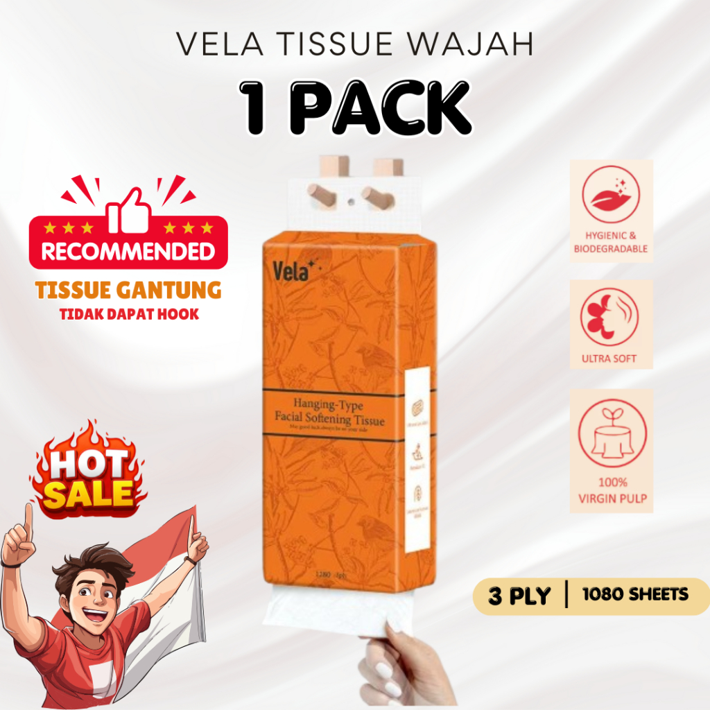 Jual [1 PAK] 3 PLY, 1080 SHEETS TISSUE VELA GANTUNG Tissue Elegan Vela ...