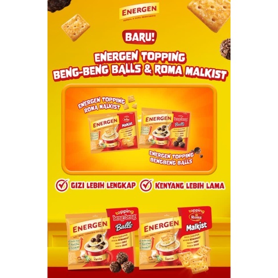 Jual Energen Rasa Vanilla Topping Beng Beng Balls / Roma Malkist Sachet ...