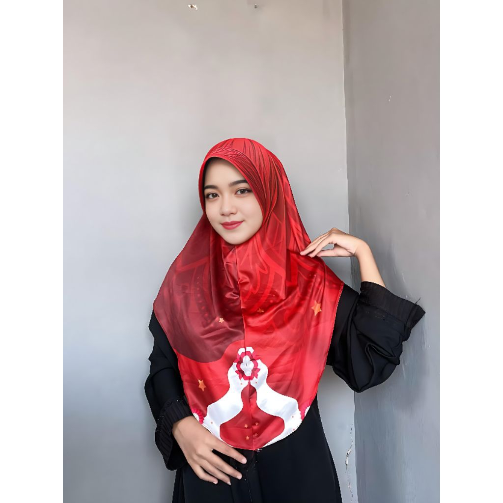 Jual HIJAB Bergo Instan Motif Merah Putih Premium Printing - JILBAB ...