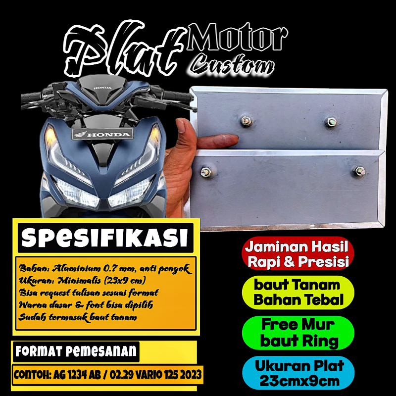 Jual Plat Custom motor Baut Tanam free lis sticker | Shopee Indonesia