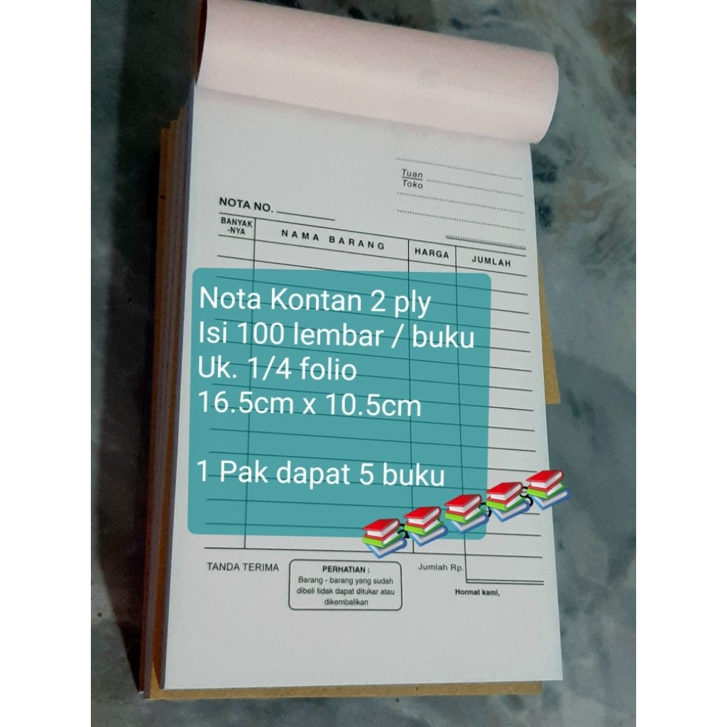Jual 1 PAK 5 Buku Nota kontan 2 rangkap isi 100 lembar 1/4 folio nota ...