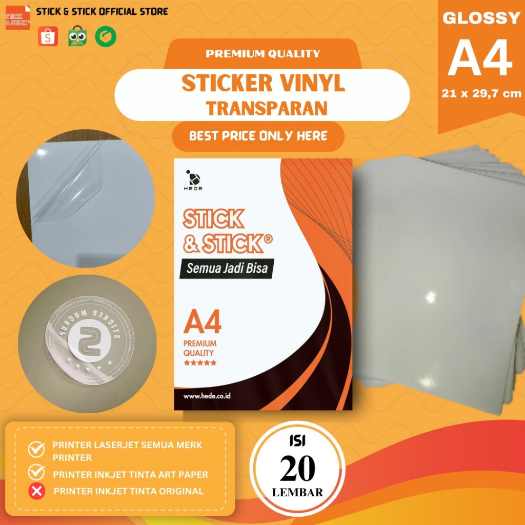 Jual STICKER TRANSPARAN / STIKER VINYL TRANSPARANT INKJET A4 20 LEMBAR ...