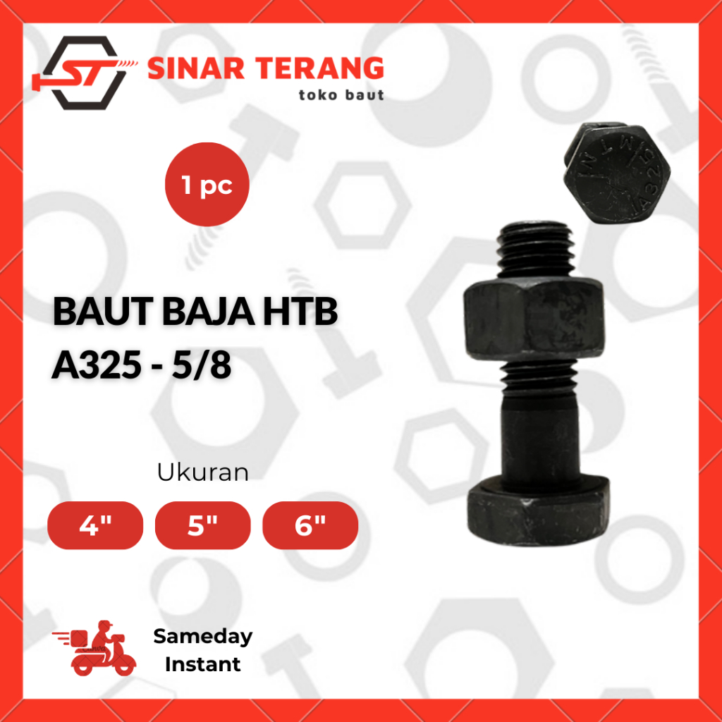 Jual Baut Mur Baja HTB A325 5/8" x 4" - 5" - 6" - Baut ASTM Grade A325 ...