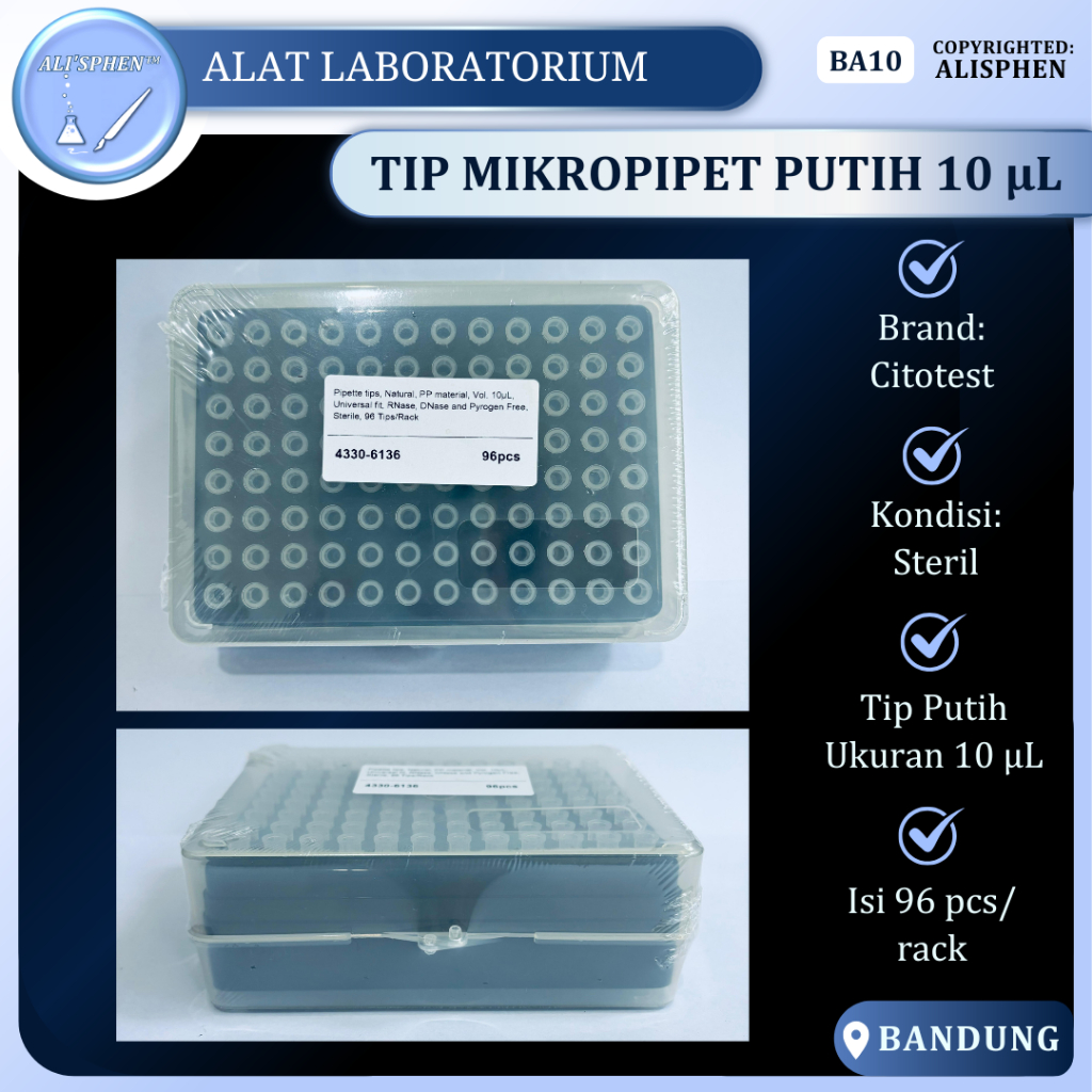 Jual Rack + White Tips | Tips Mikropipet Putih 10 µL | Micropipette Tip ...