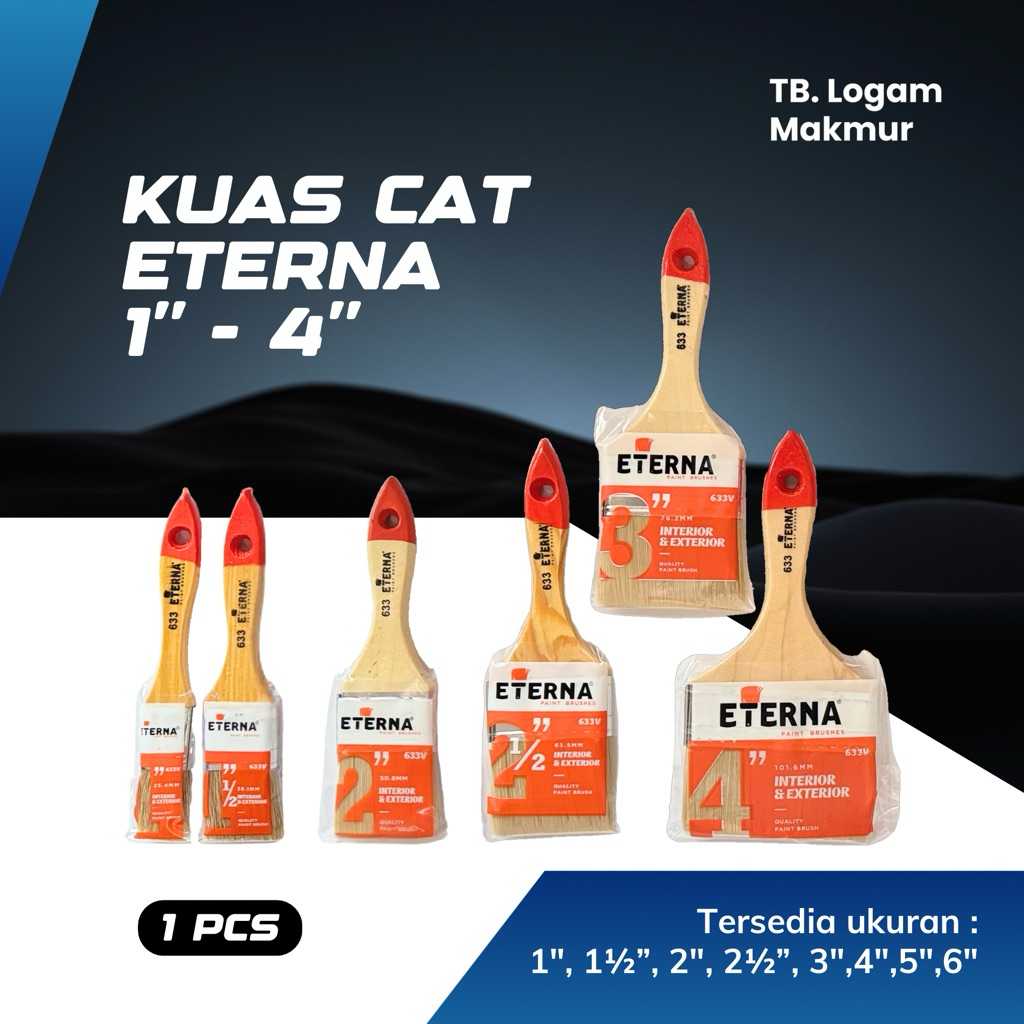 Jual ETERNA Kuas Cat Tembok Dinding 633 1 1½ 2 2½ 3 4 inch Koas Gagang ...
