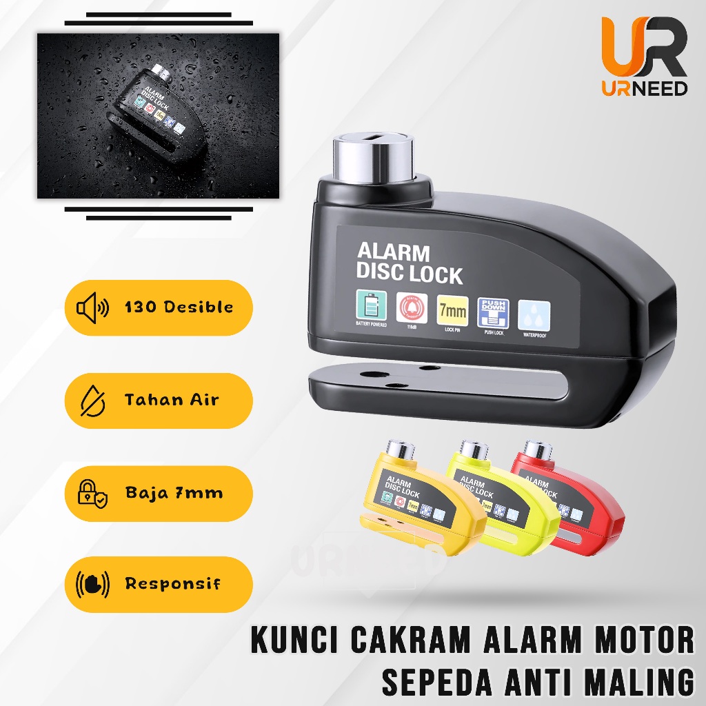 Jual Gembok Kunci Cakram Alarm Diameter Inner 7 mm Baja Anti Air Motor ...