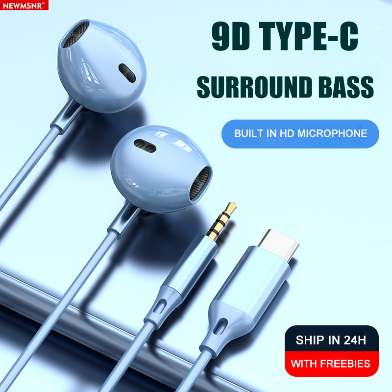 Jual (NEW) Newmsnr 9D Surround Bass Wire Earphone TYPE C With HD ...