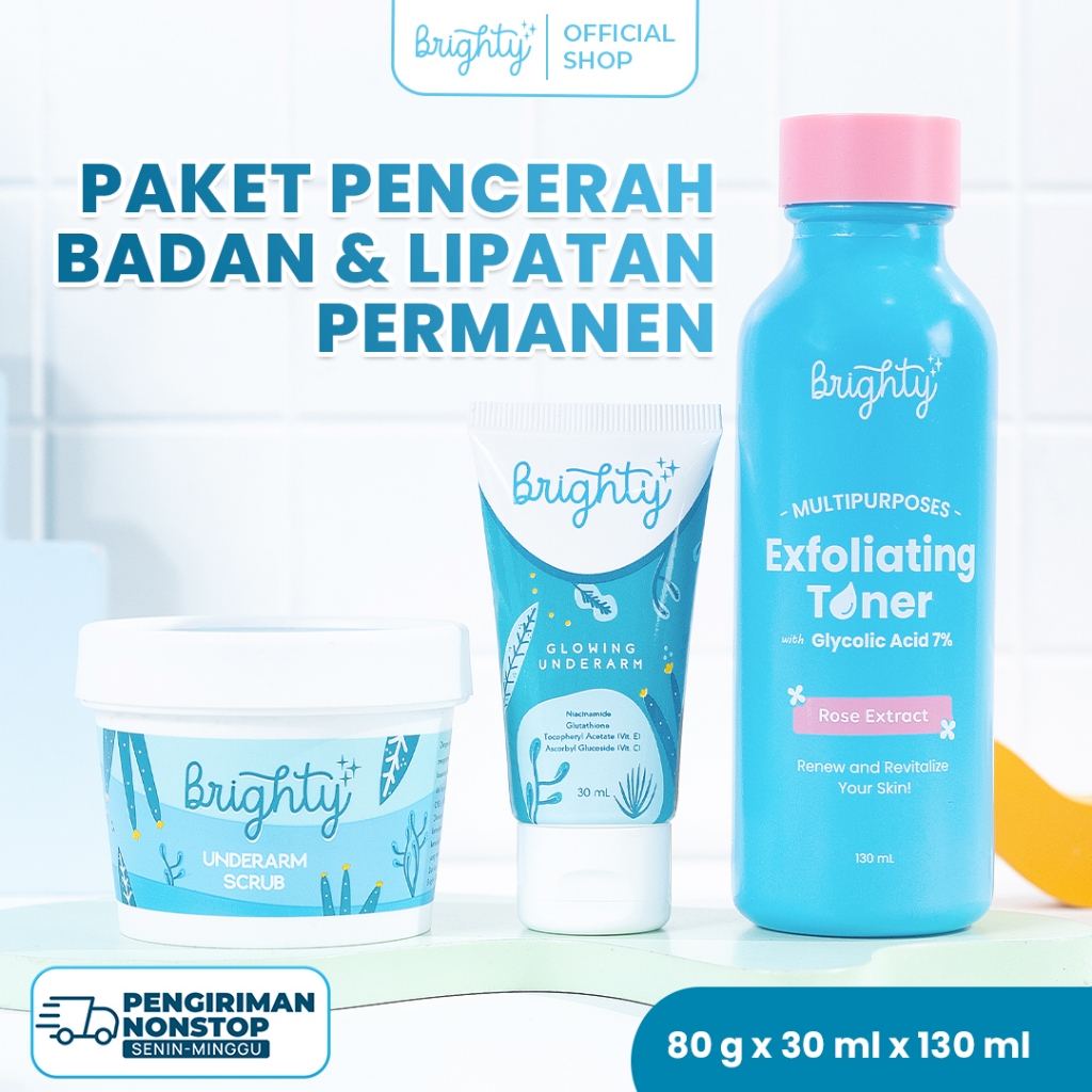 Jual Brighty Bundle Multipurpose Exfoliating Toner X Glowing Underarm X Underarm Scrub Paket ...