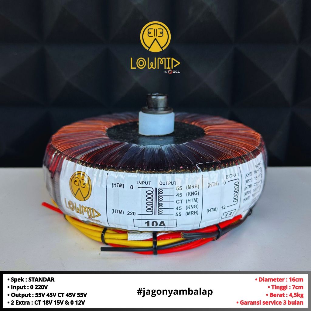 Jual Trafo toroid donat merek LOWMID STD 10A besar murni CT 45V 55V 65V ...