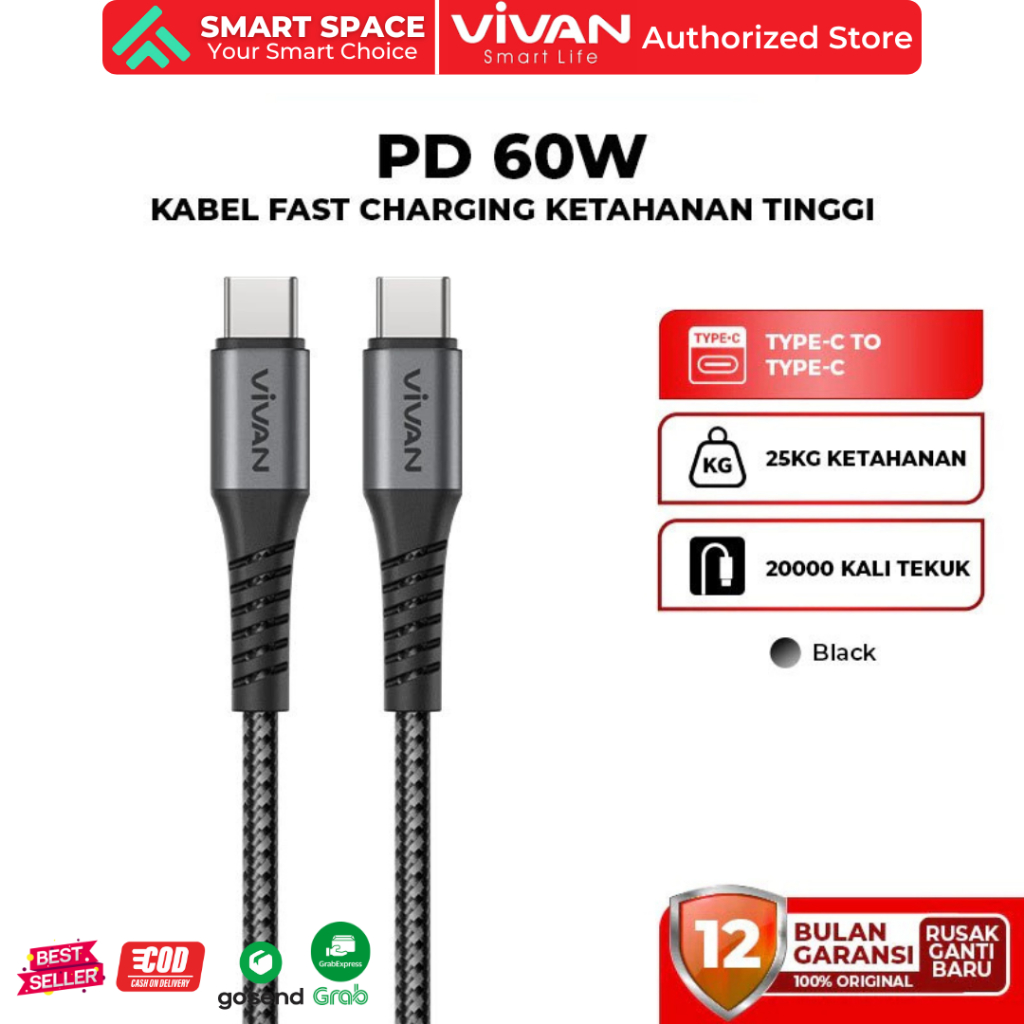Jual [NEW] VIVAN Kabel Data PD 60W Type C to Type C VOOC FCP Fast ...