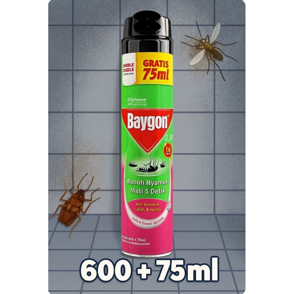 Jual Baygon Obat Nyamuk Aerosol Flower Garden 600 + 75ml | Shopee Indonesia
