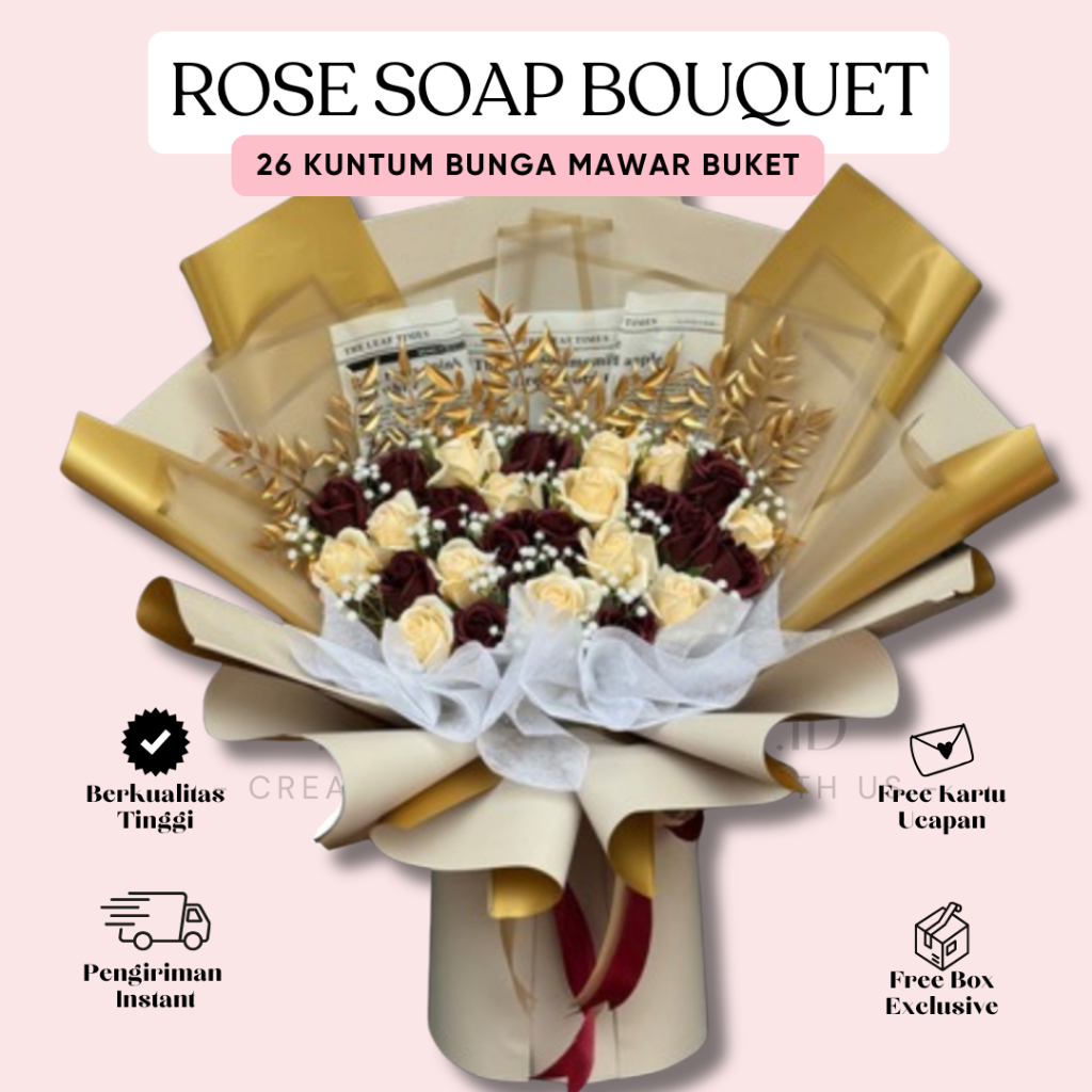 Jual Buket Bunga Instant Ready Stock Free Kartu Ucapan Mawar Sabun 26K ...