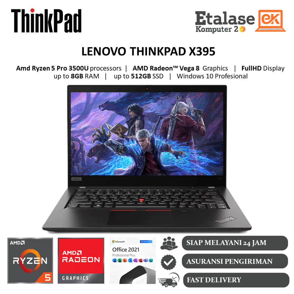 Jual Laptop Gaming Lenovo ThinkPad X395 AMD Ryzen 5 PRO 3500U 8GB 512GB ...