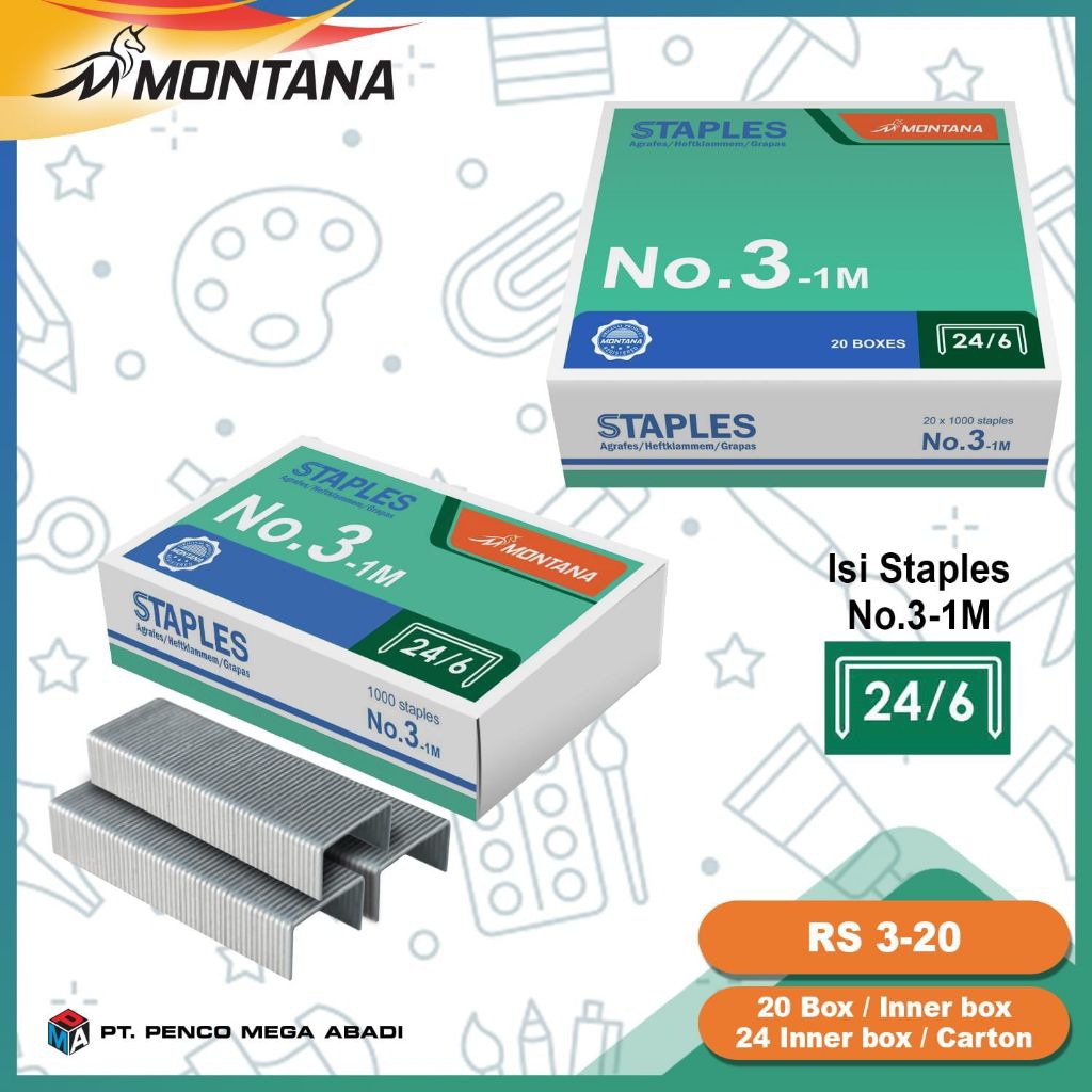 Jual (1 BOX ) ISI STEPLES NO 3 / isi steples besar MONTANA | Shopee ...