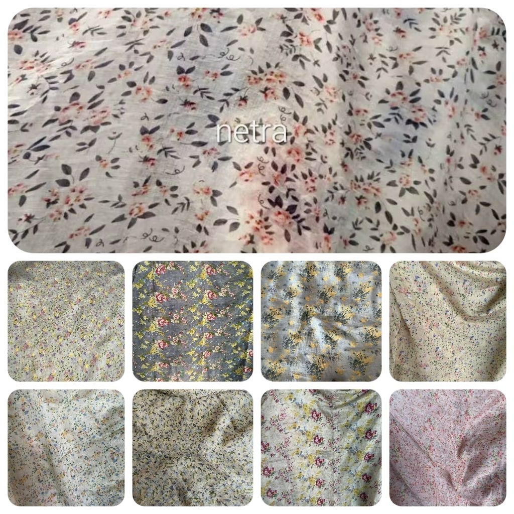 Jual kain katun motif-katun silky motif bunga-bahan sutra lembut/halus ...