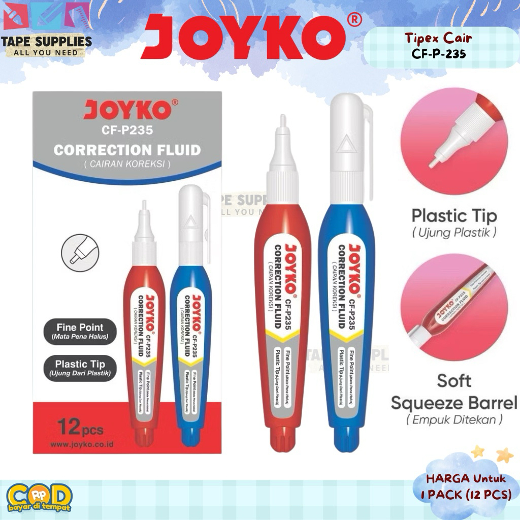 Jual (12 PCS) Joyko Correction Fluid CF-P235 / Tipex Cair Joyko Pen ...