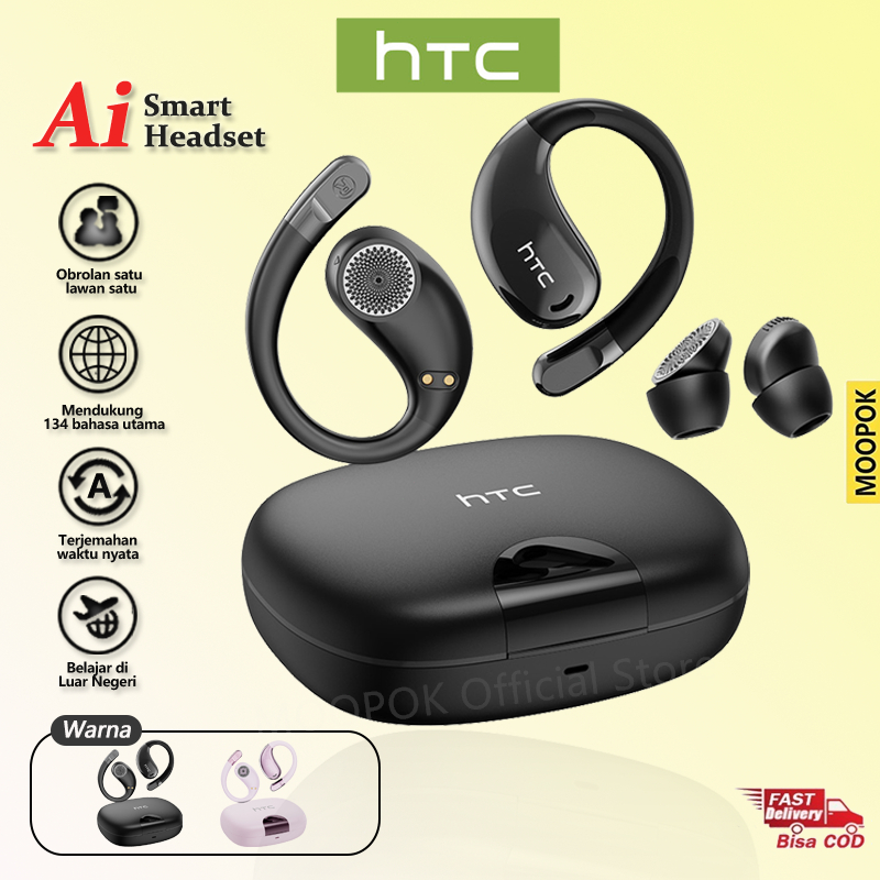Jual HTC NE22 True Wireless Headset Bluetooth 6.0 2-in-1 AI Translation Earbuds Bone Conduction ...