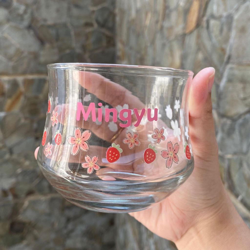 Jual Gelas Strawberry Flower Korea Custom Nama | Gelas Matcha Aesthetic ...