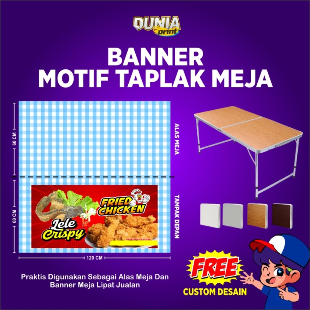 Jual (free mata ayam)CETAK BANNER SPANDUK MEJA PORTABLE UKURAN 120X120 ...