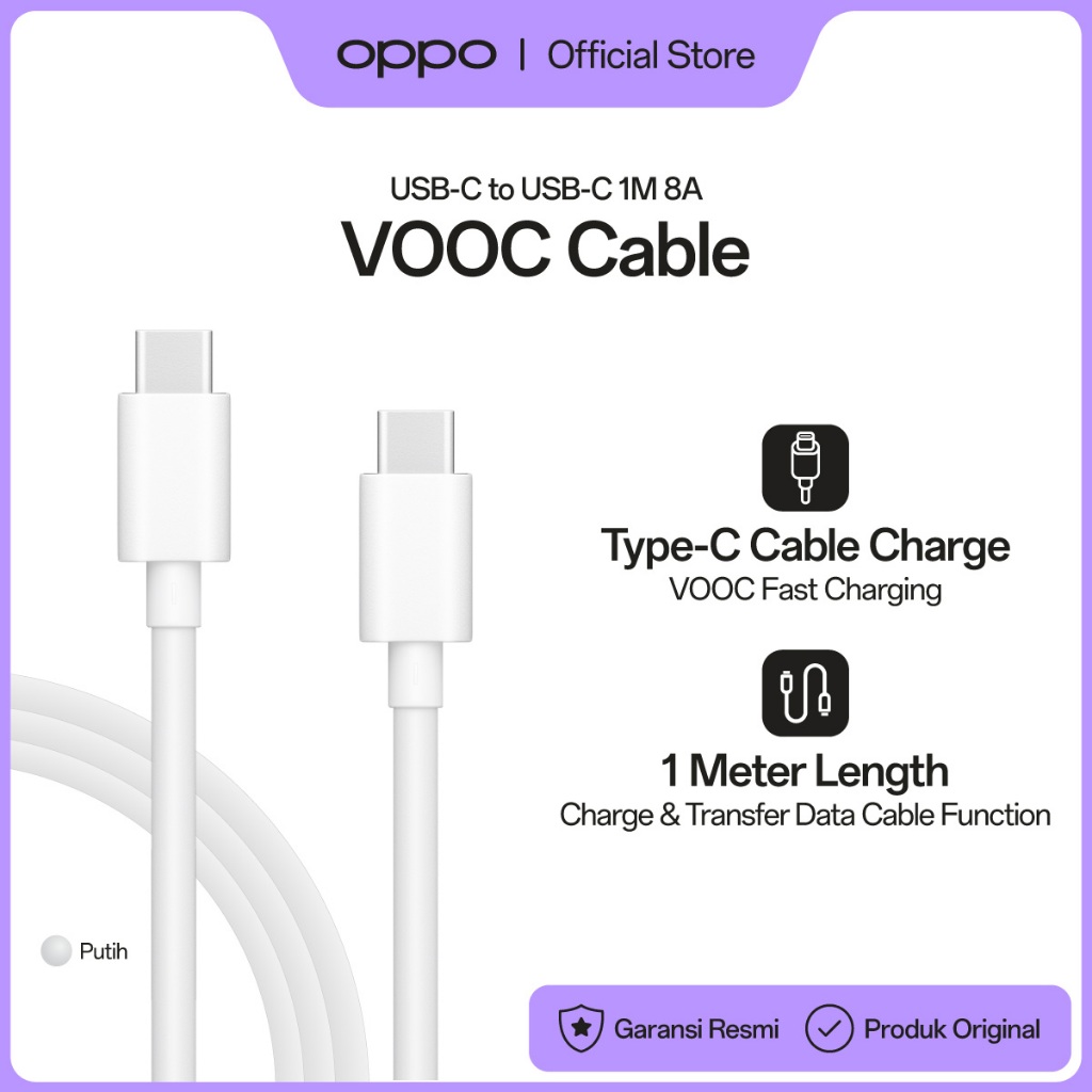 Jual OPPO VOOC Cable USB-C to USB-C 1M 8A White ID | Shopee Indonesia