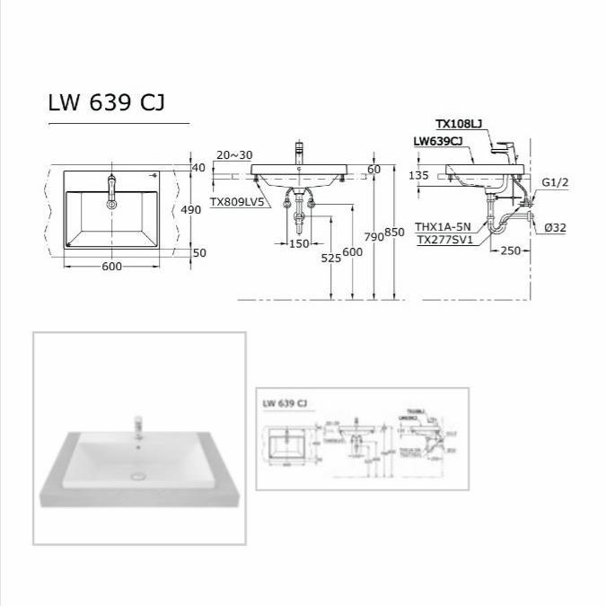 Jual Wastafel Toto LW 639 CJ / LW639CJ Full Set Tanpa Kran Dingin ...
