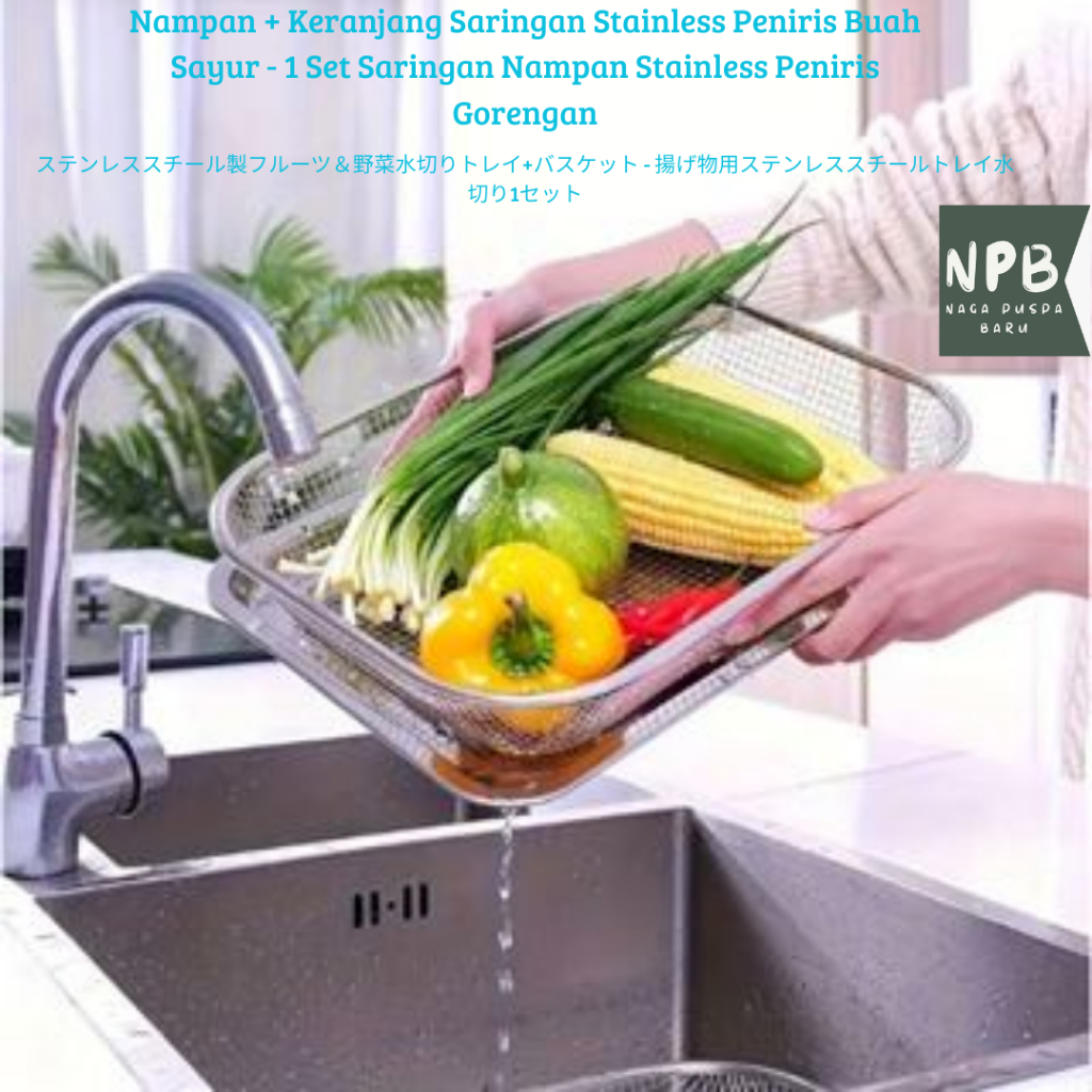 Jual Nampan + Keranjang Saringan Stainless Peniris Buah Sayur - 1 Set ...