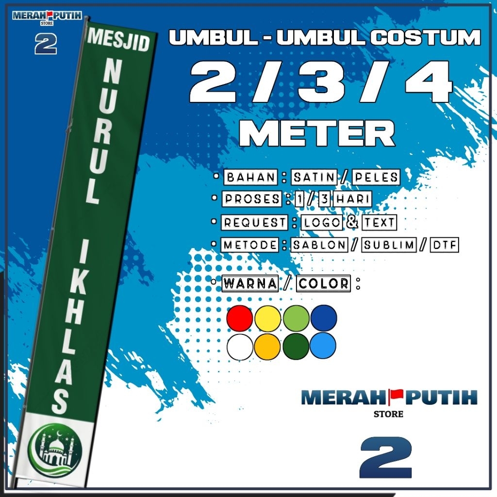 Jual UMBUL UMBUL PERSEGI PANJANG SIZE 2 / 3 / 4 METER (TEXT PUTIH ...