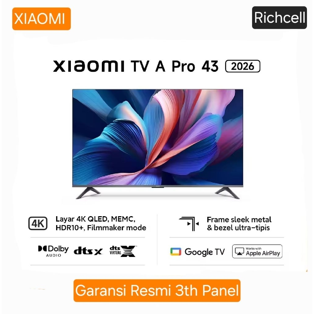 Jual Xiaomi TV A Pro 43 2026 | Layar 4K QLED, MEMC, HDR10+, Filmmaker Mode | Frame sleek metal ...