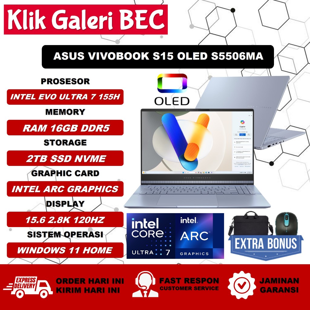 Jual Laptop Asus Vivobook S15 OLED S5506MA Intel Evo Ultra 7 155H 16GB ...