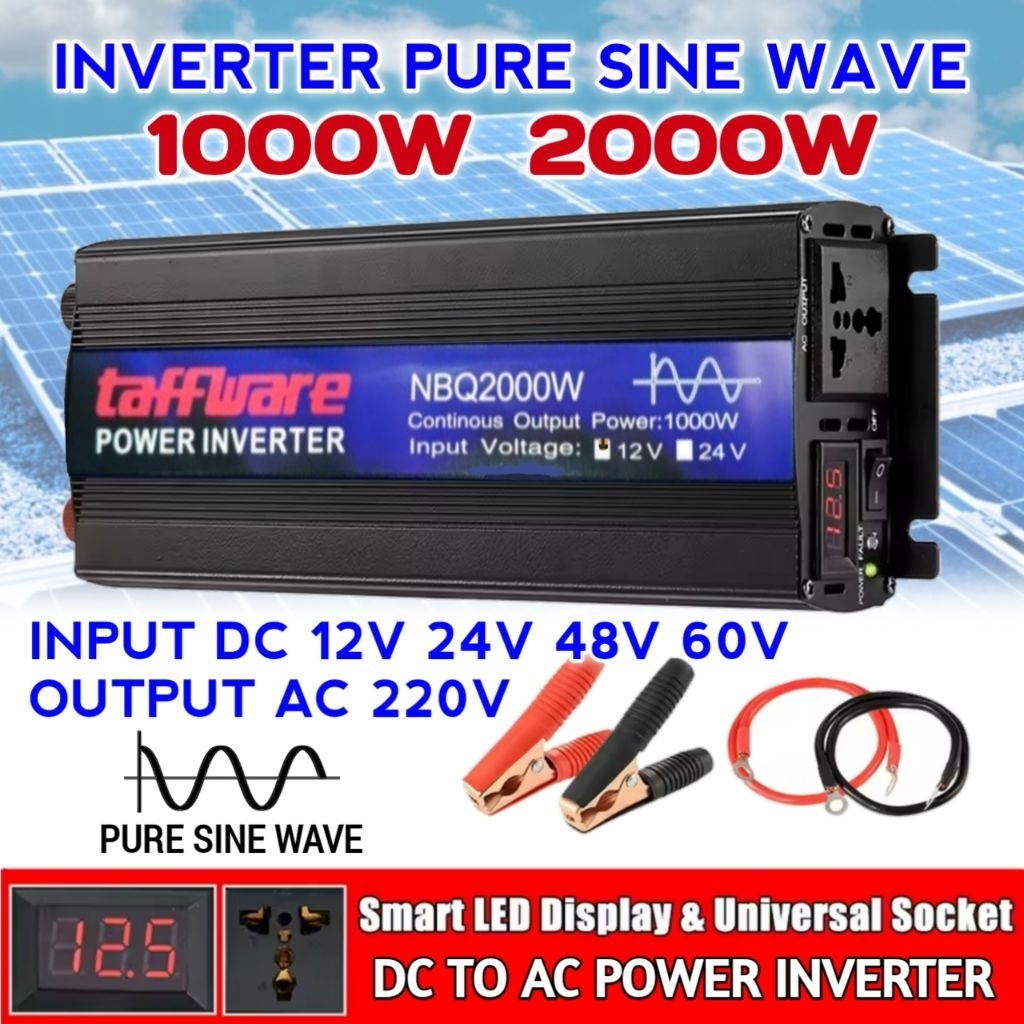 Jual Inverter DC to AC 1000W Pure Sine Wave DC 12V/24V/48V/60V ke AC 220V 2000 Watt Car TAFFWARE ...