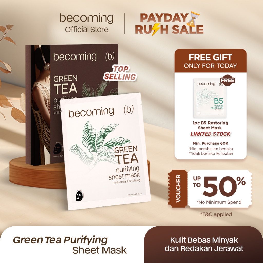 Jual [1 BOX] becoming Green Tea Purifying Sheet Mask 25ml | Masker B5 ...