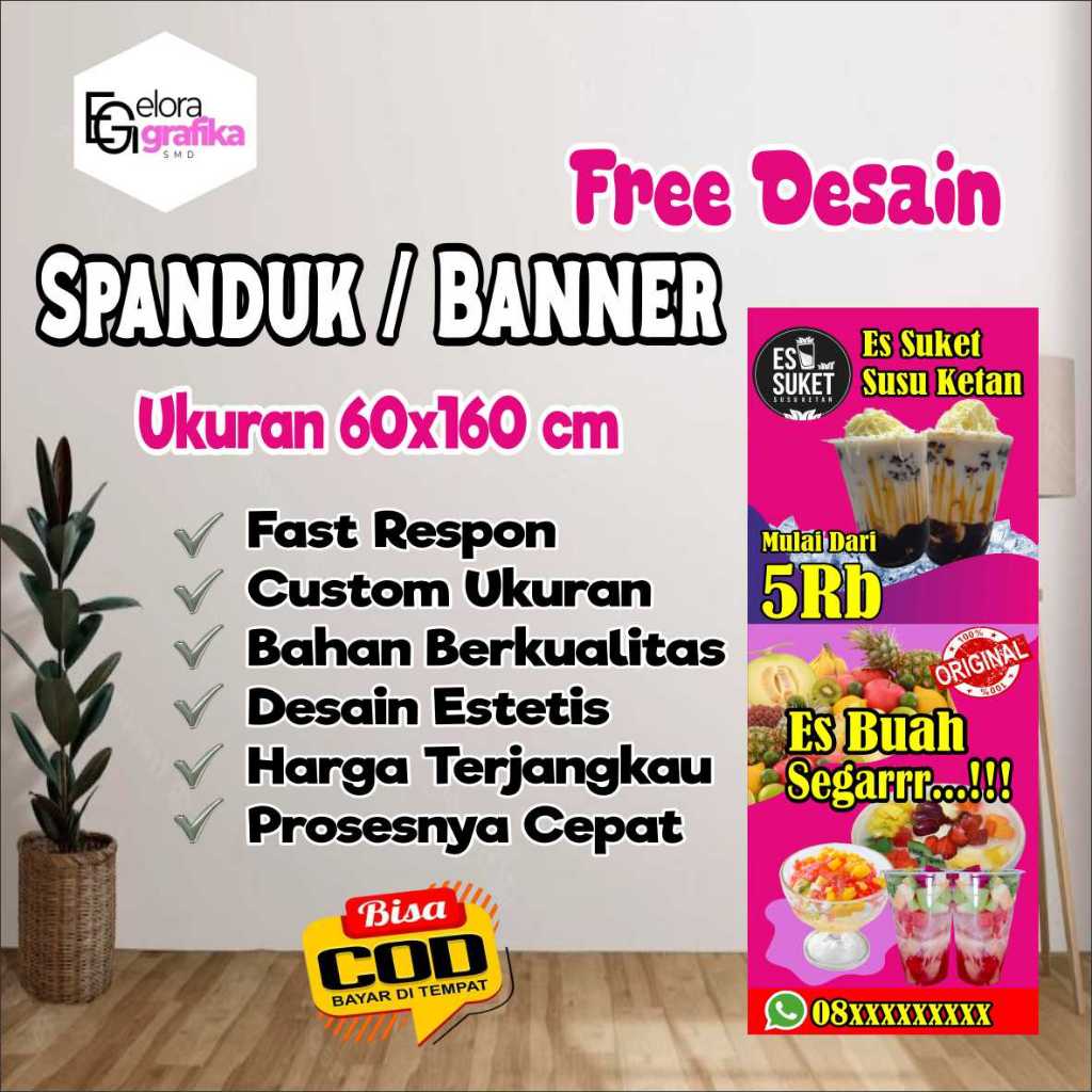 Jual Spanduk Banner Ukuran 60x160 Cm Es Susu Ketan Pink Free Custom ...