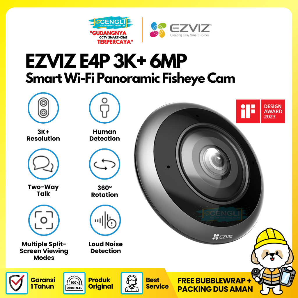 Jual Ezviz E4P 6MP 3K+ Kamera CCTV WiFi Indoor Panoramic Fisheye Smart Camera - CengliStore ...