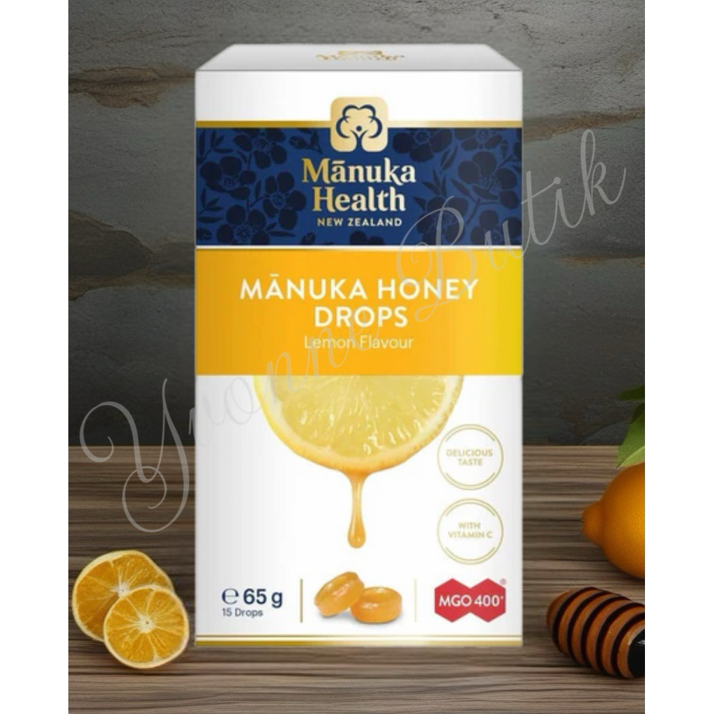 Jual Manuka Health MGO 400+ Manuka Honey drops lemon lozenges | Shopee ...