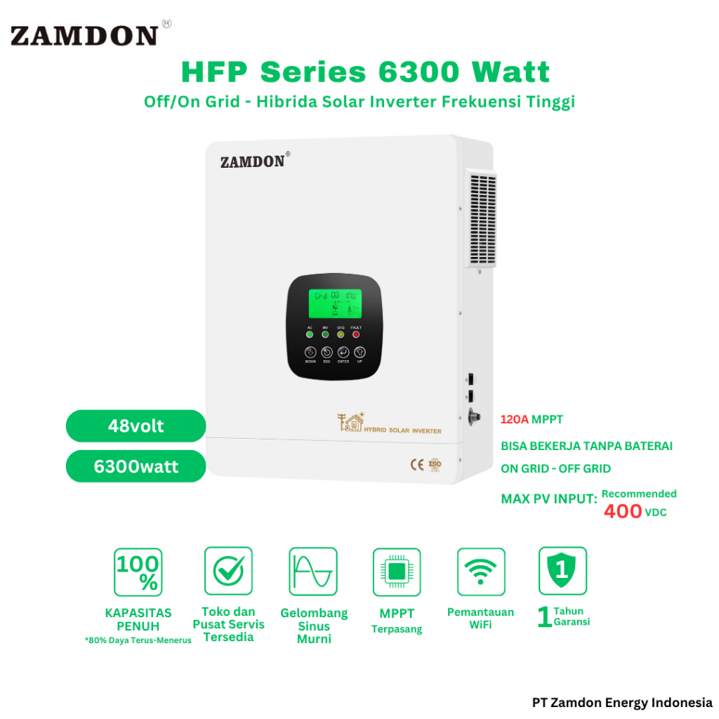 Jual ZAMDON Inverter Hybrid Frekuensi Tinggi 7.87KVA 6.3KW 48V – ON ...