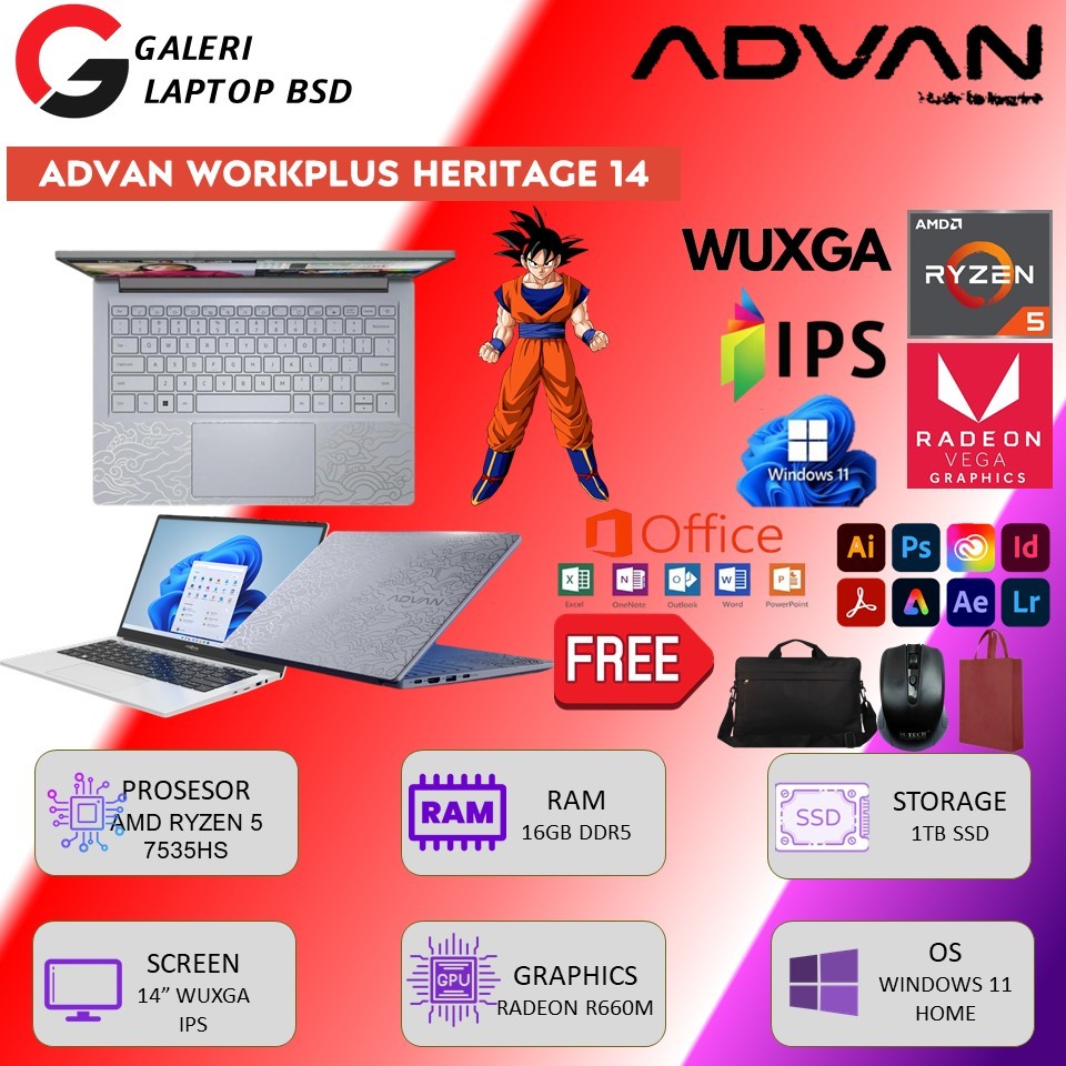 Jual LAPTOP GAMING ADVAN WORKPLUS HERITAGE 14 AMD RYZEN 5 7535HS 16GB ...