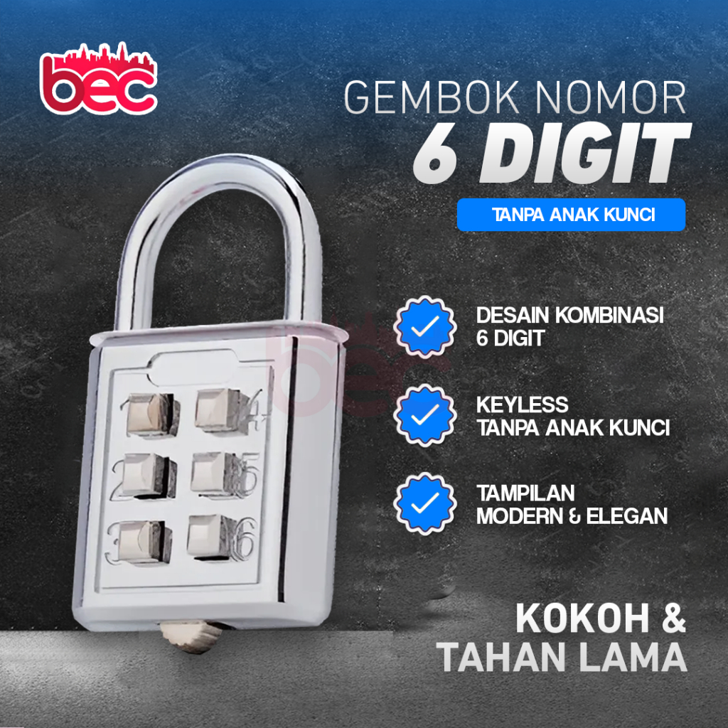 Jual [BEC] Gembok Nomor Password Padlock 6 Digit | Gembok Pin Nomor ...
