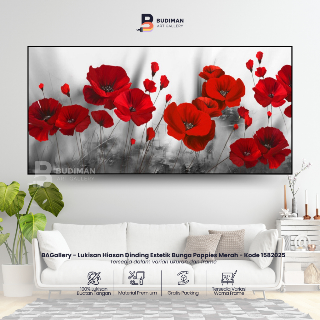 Jual Lukisan Dinding Handmade Bunga Poppy Merah Estetik Cantik untuk ...