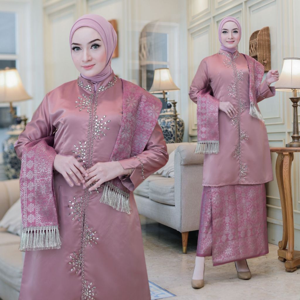 Jual Setelan Songket Selendang Alena Free Hijab / Baju Kurung Melayu / Kebaya Modern / Kebaya ...