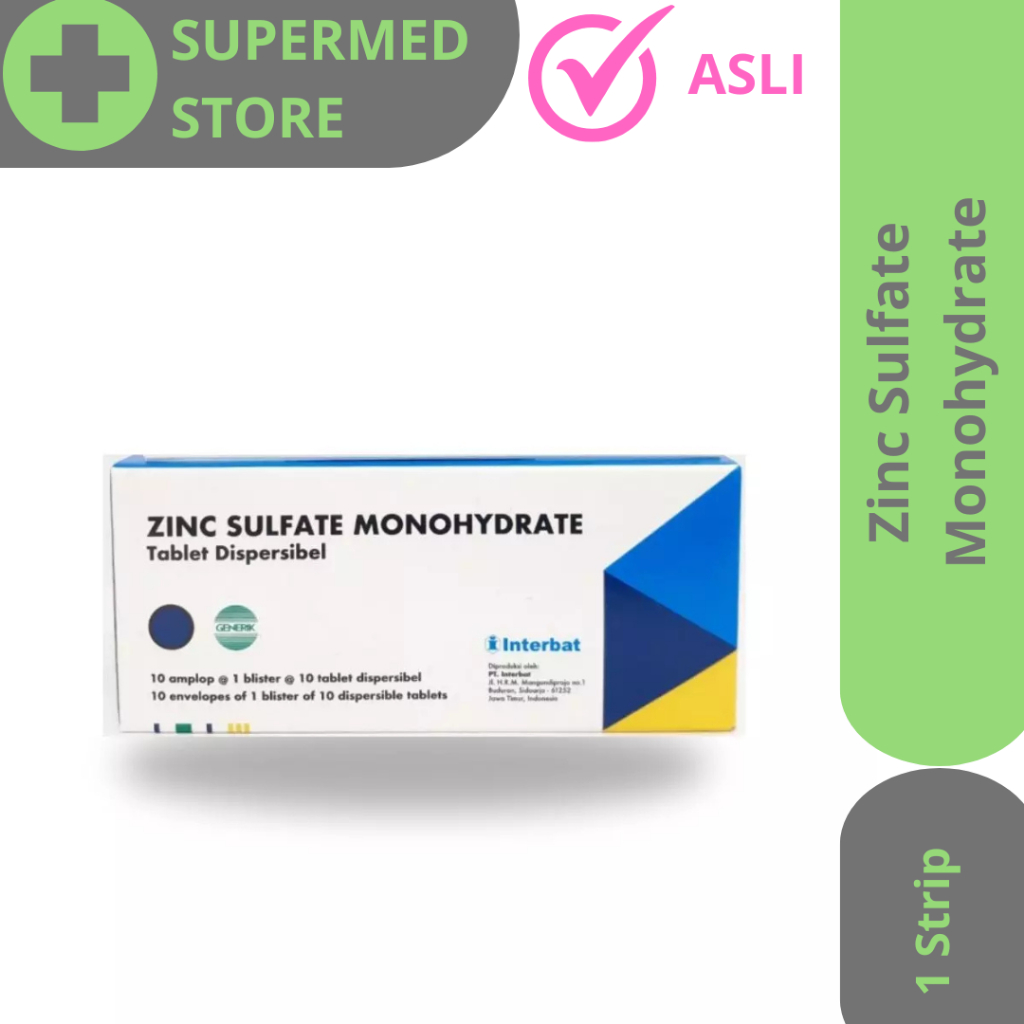 Jual Zinc Sulfate Monohydrate Interbat 1 strip Isi 10 Tablet / Obat ...