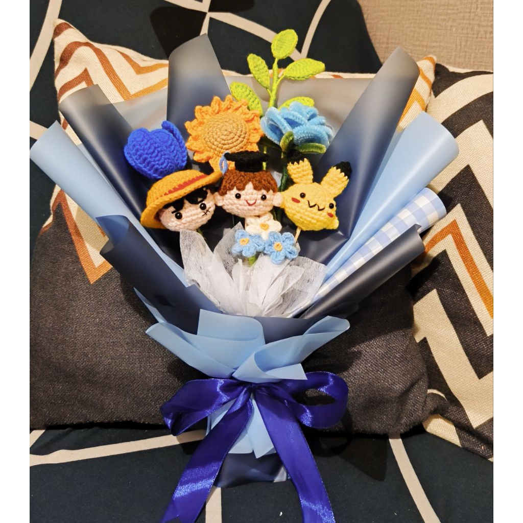 Jual Custom Order Crochet Flowers Bouquet TULIP + karakter luffy one ...