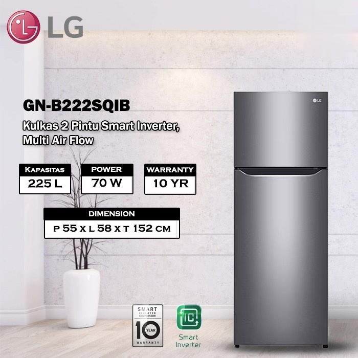 Jual Kulkas LG GNB-222SQIB 2 Pintu 225 Liter 70 Watt Smart Inverter ...